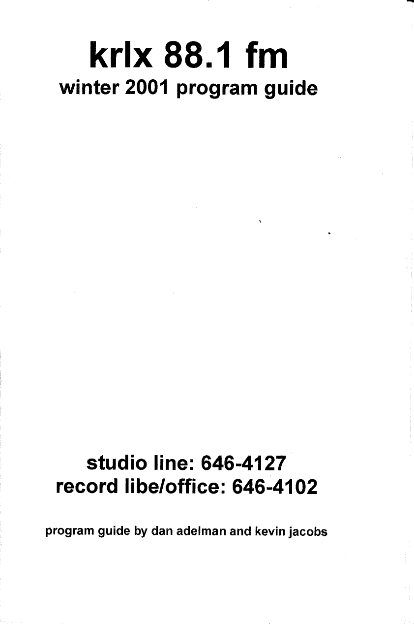From the Archives: Winter 2001 Program Guide – KRLX